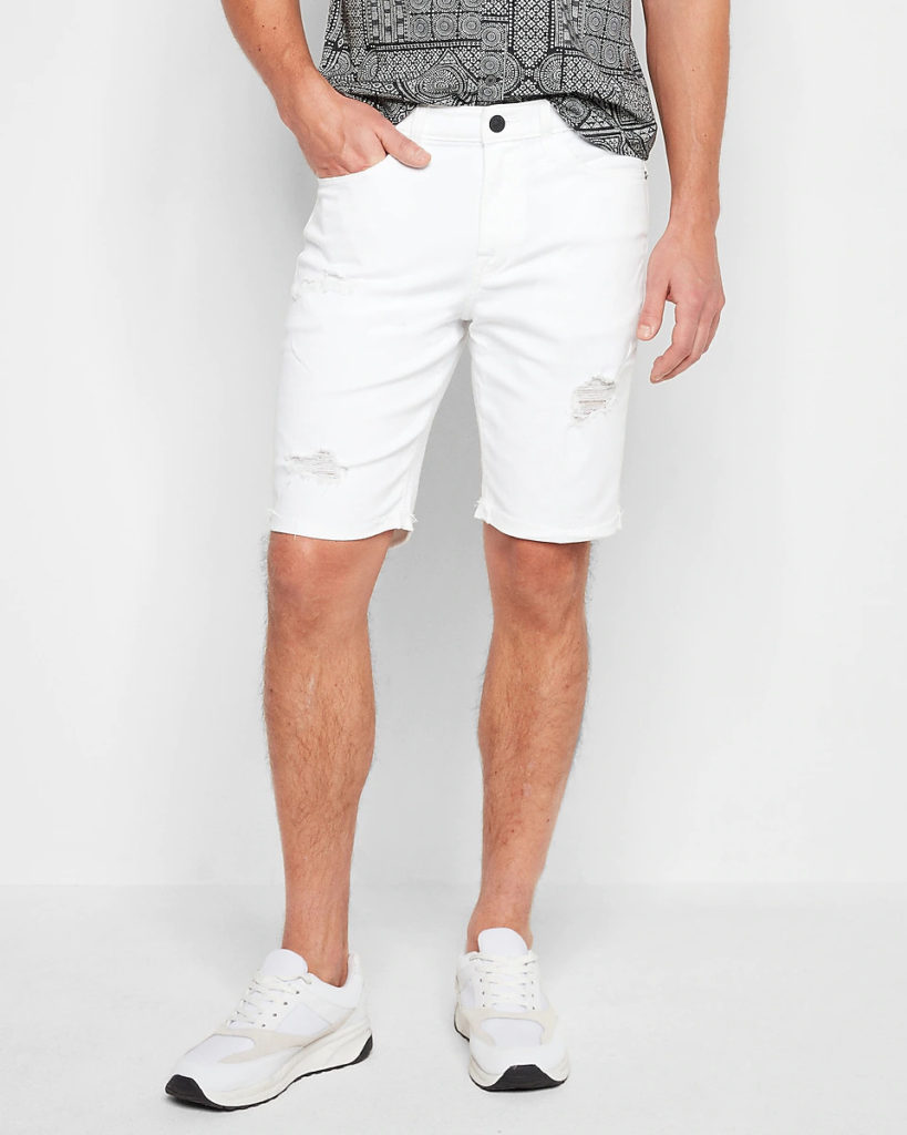 Ripped White Temp Control Hyper Stretch Jean Shorts - Festival Inspo